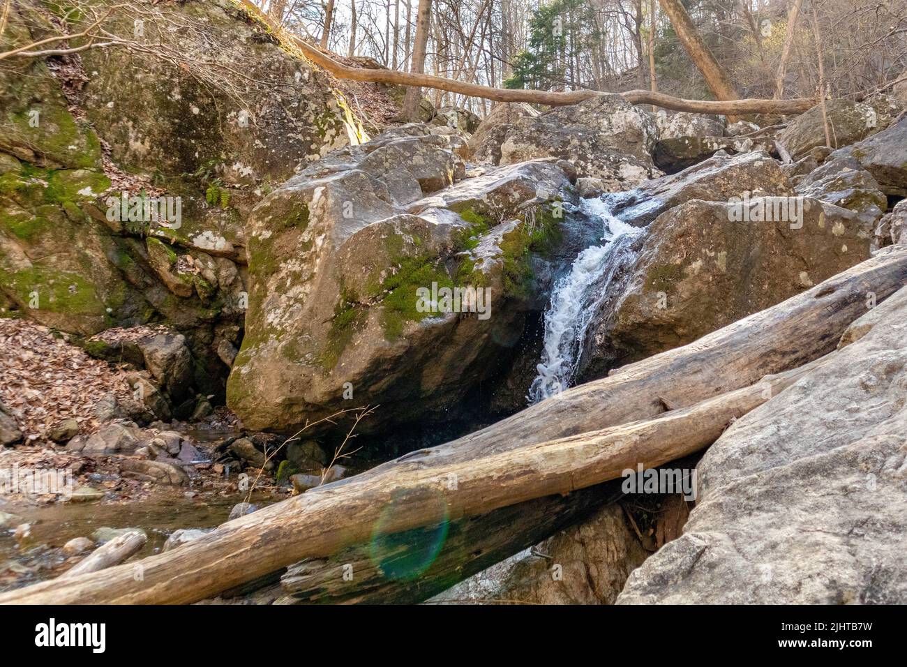 A close-up of a river flowing over the rocks in Patapsco State Park ...