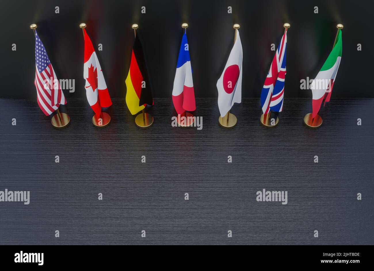G7 summit. flags of members of G7 group of seven and list of countries ...