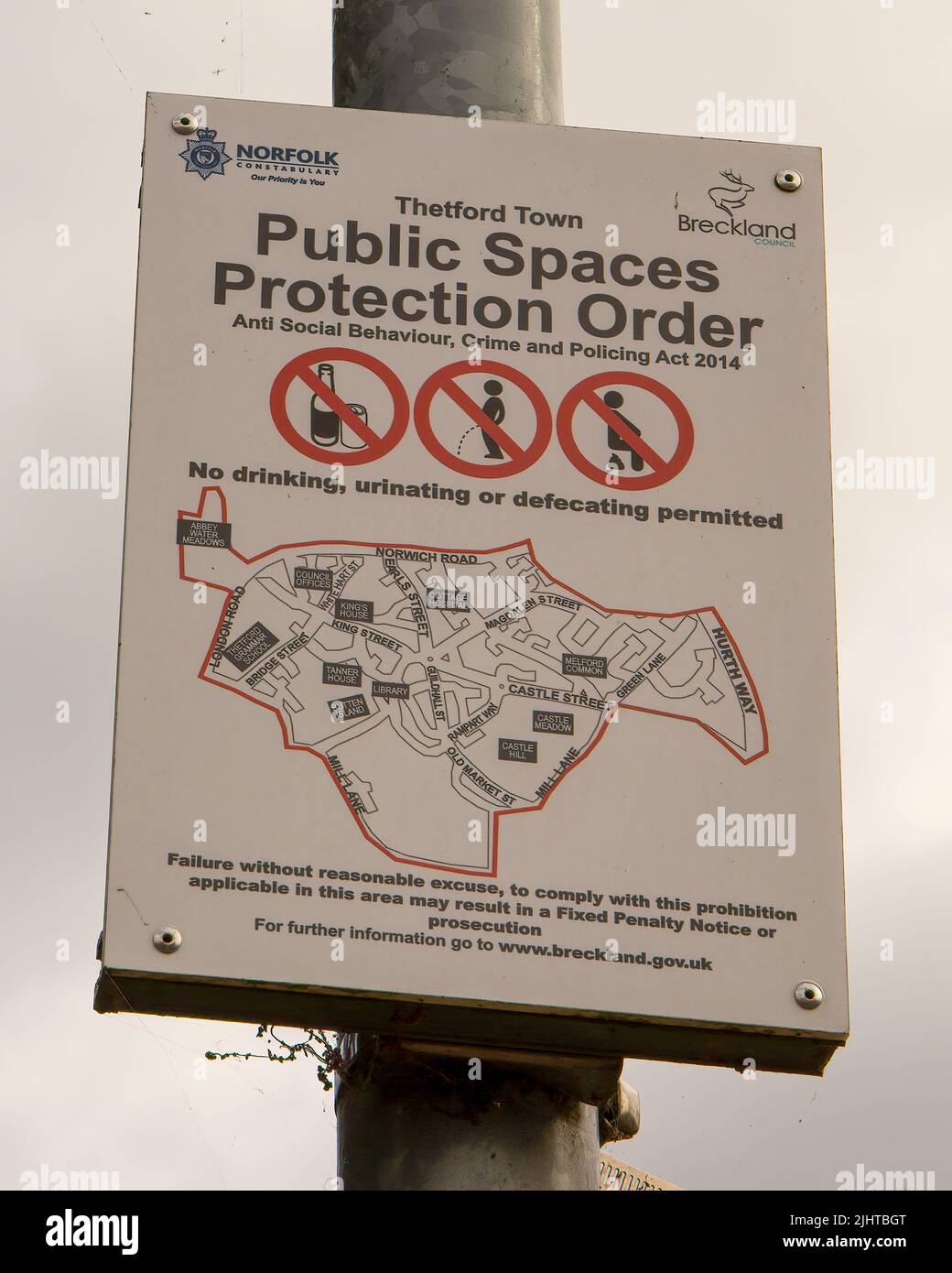 A vertical shot of a Sign showing Public Spaces Protection Order Stock ...