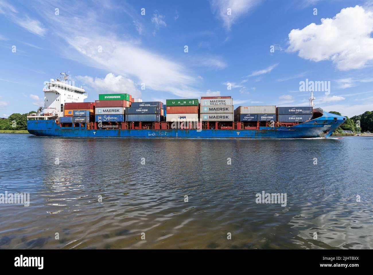 container ship ORION in the Kiel Canal Stock Photo - Alamy