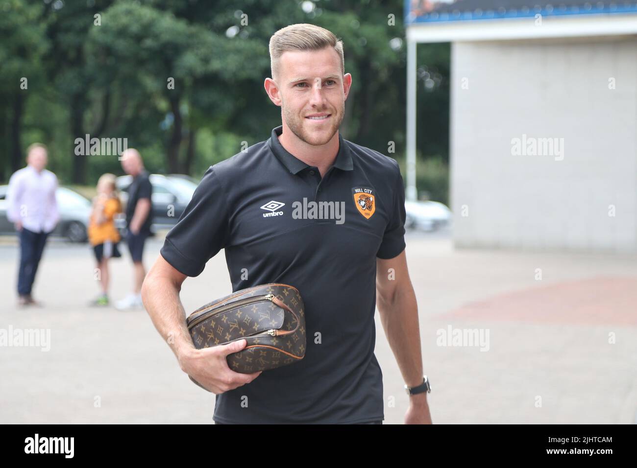Callum Elder #3 of Hull City arrives at then MKM stadium in Hull ...