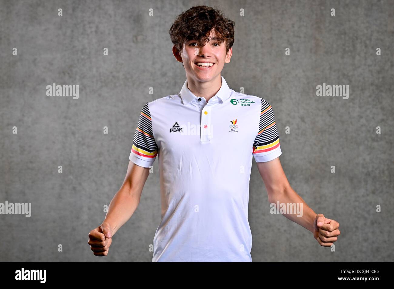 Jasper Schoofs poses during a team building exercise for the athletes ...