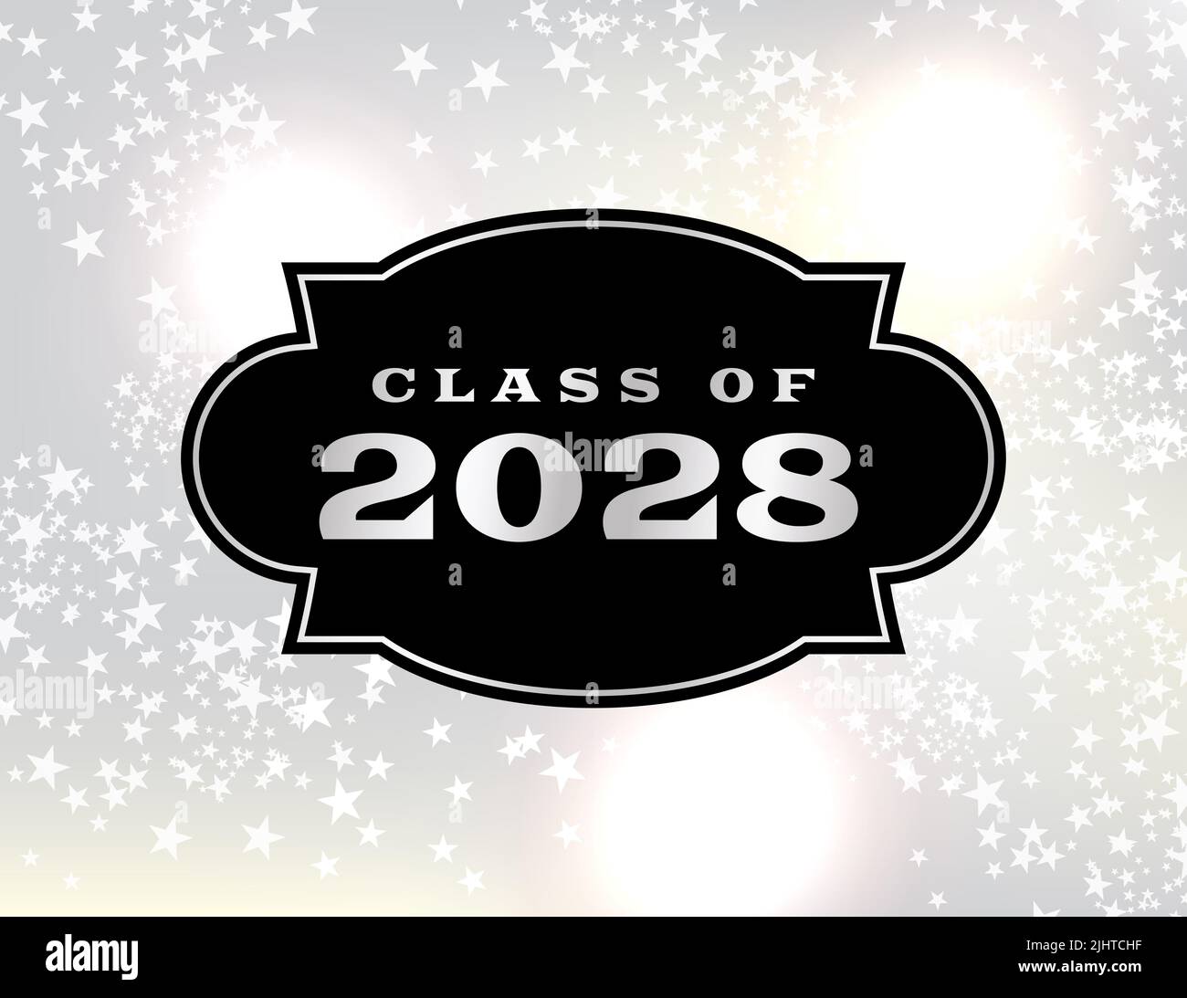 A black emblem on a starry silver sparkle sky with Class of 2028 ...