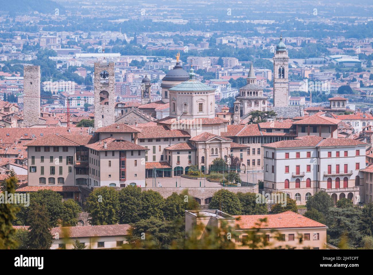 The skyline of the old fortified Upper City. Città alta, upper city, a ...