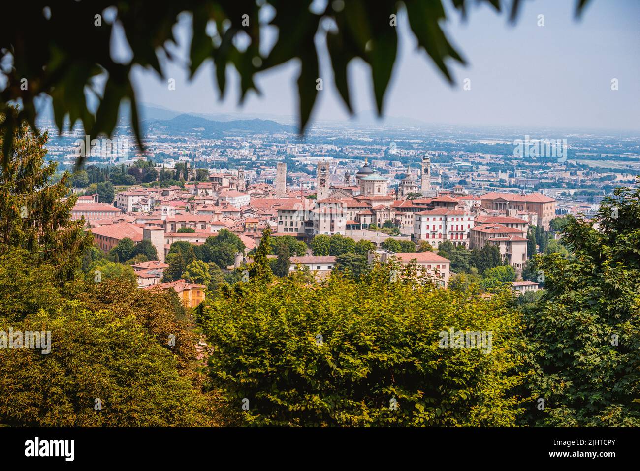 The skyline of the old fortified Upper City. Città alta, upper city, a ...