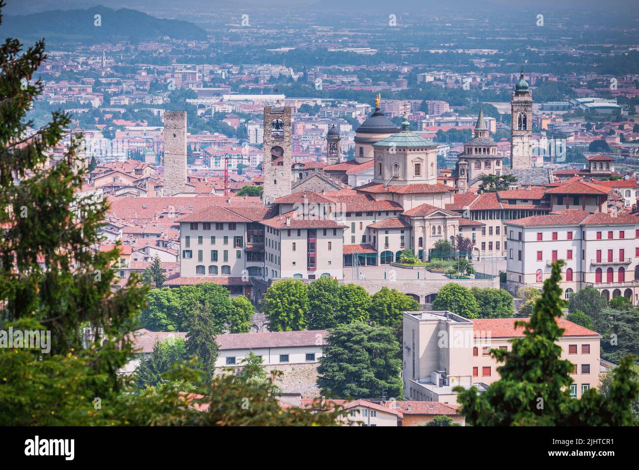 The skyline of the old fortified Upper City. Città alta, upper city, a ...