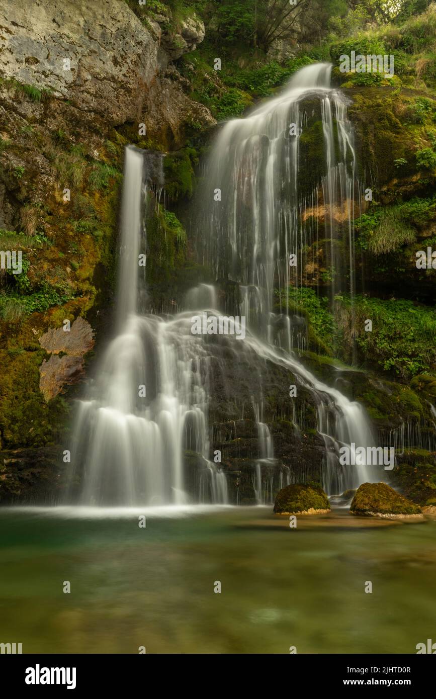 Beautiful color summer fresh water waterfall Virje in Slovenia Alps ...