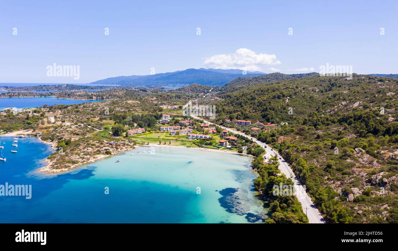 Visit majestic beaches in Greece. Aerial view of the idyllic seascape ...