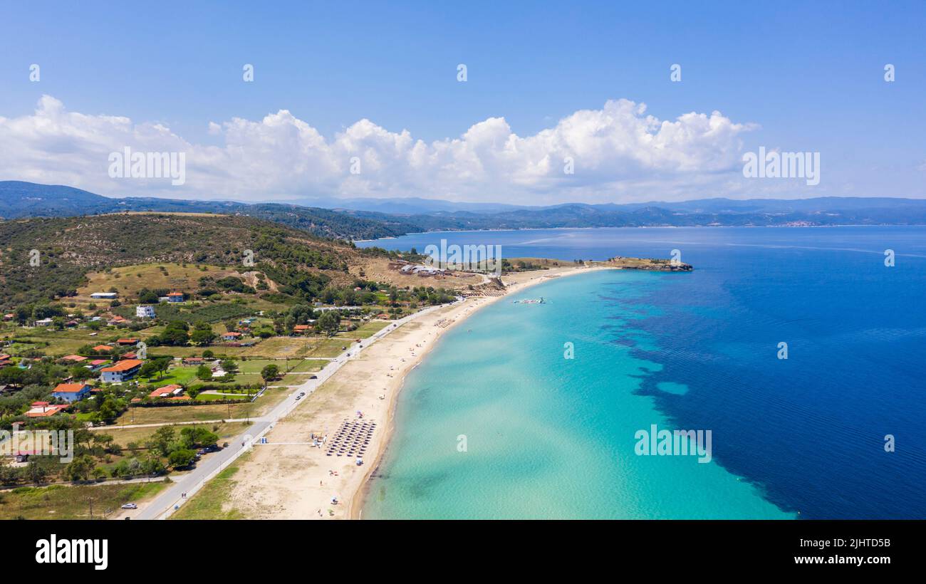 Visit majestic beaches in Greece. Aerial view of the idyllic seascape ...