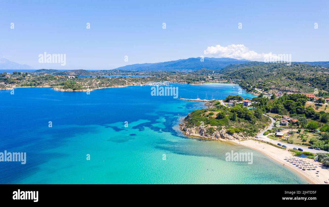 Visit majestic beaches in Greece. Aerial view of the idyllic seascape ...