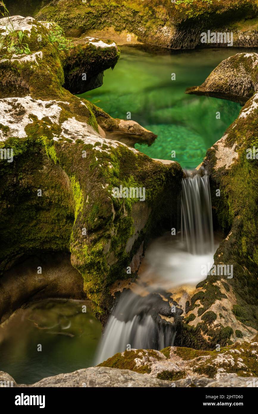 Mostnica small river with color surroundings in Slovenia summer ...