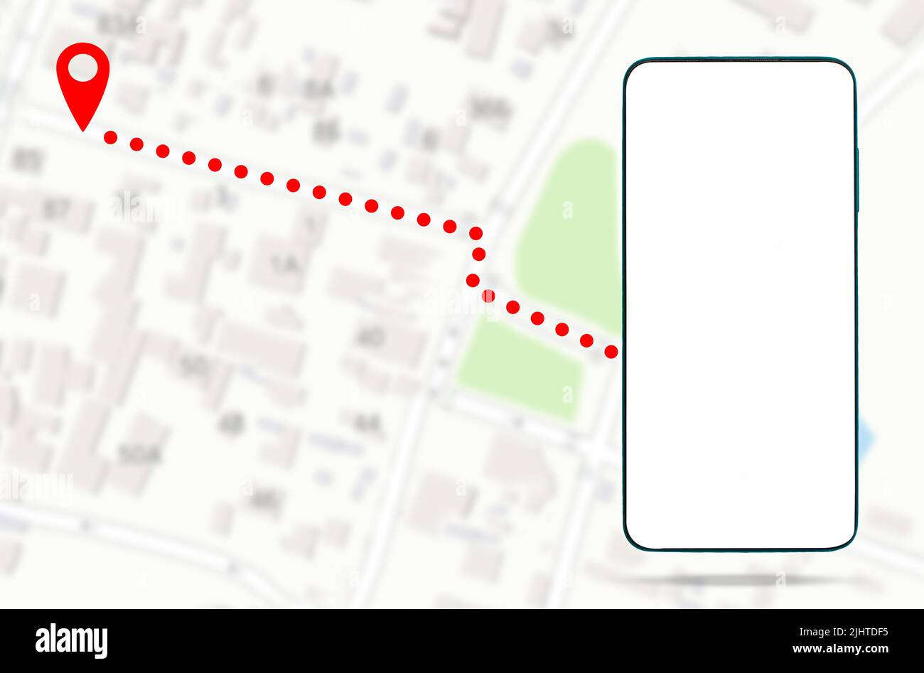 GPS navigation template. A smartphone with a white screen shows the way ...