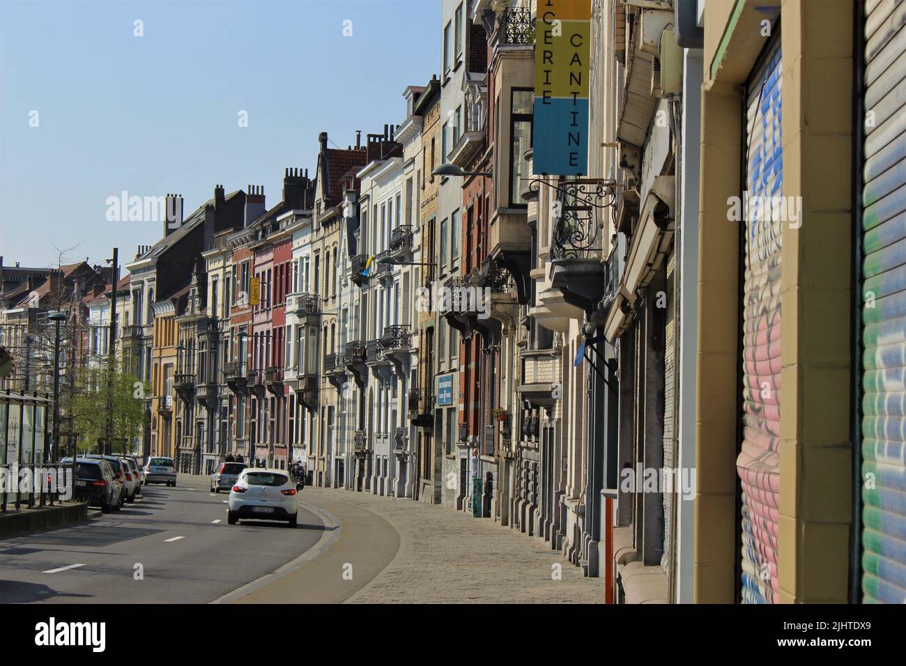 Colourful street in Brussels in Spring Stock Photo - Alamy