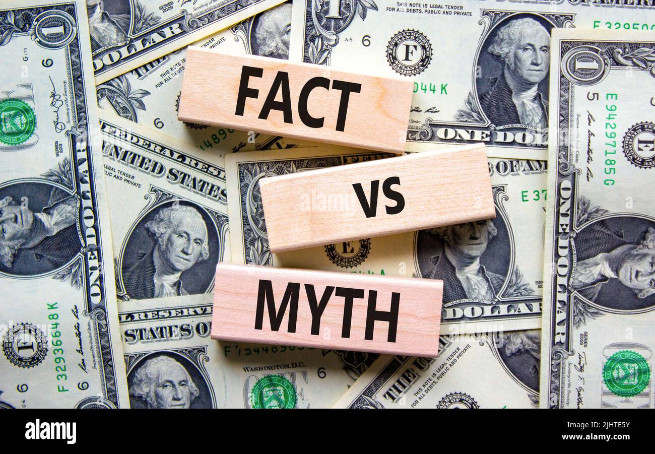 Fact vs myth symbol. Concept words Fact vs myth on wooden blocks on a ...