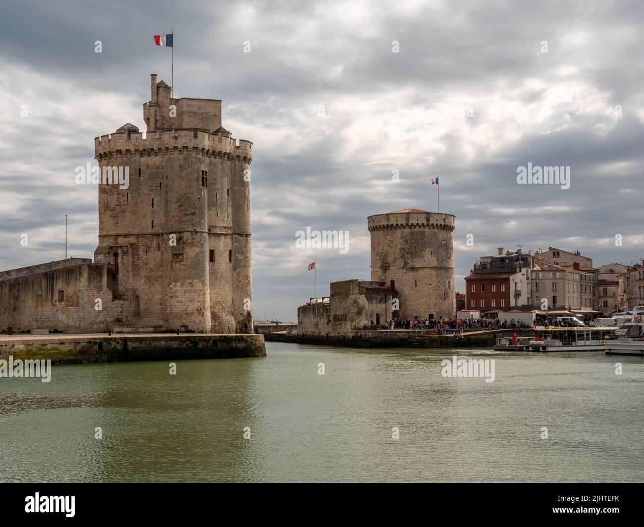 La Rochelle, France, July 2022. La Rochelle view of the two towers in ...
