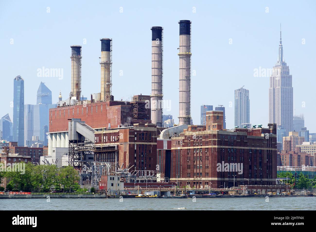 View of Manhattan from Hudson river, power station, New York City (NYC ...