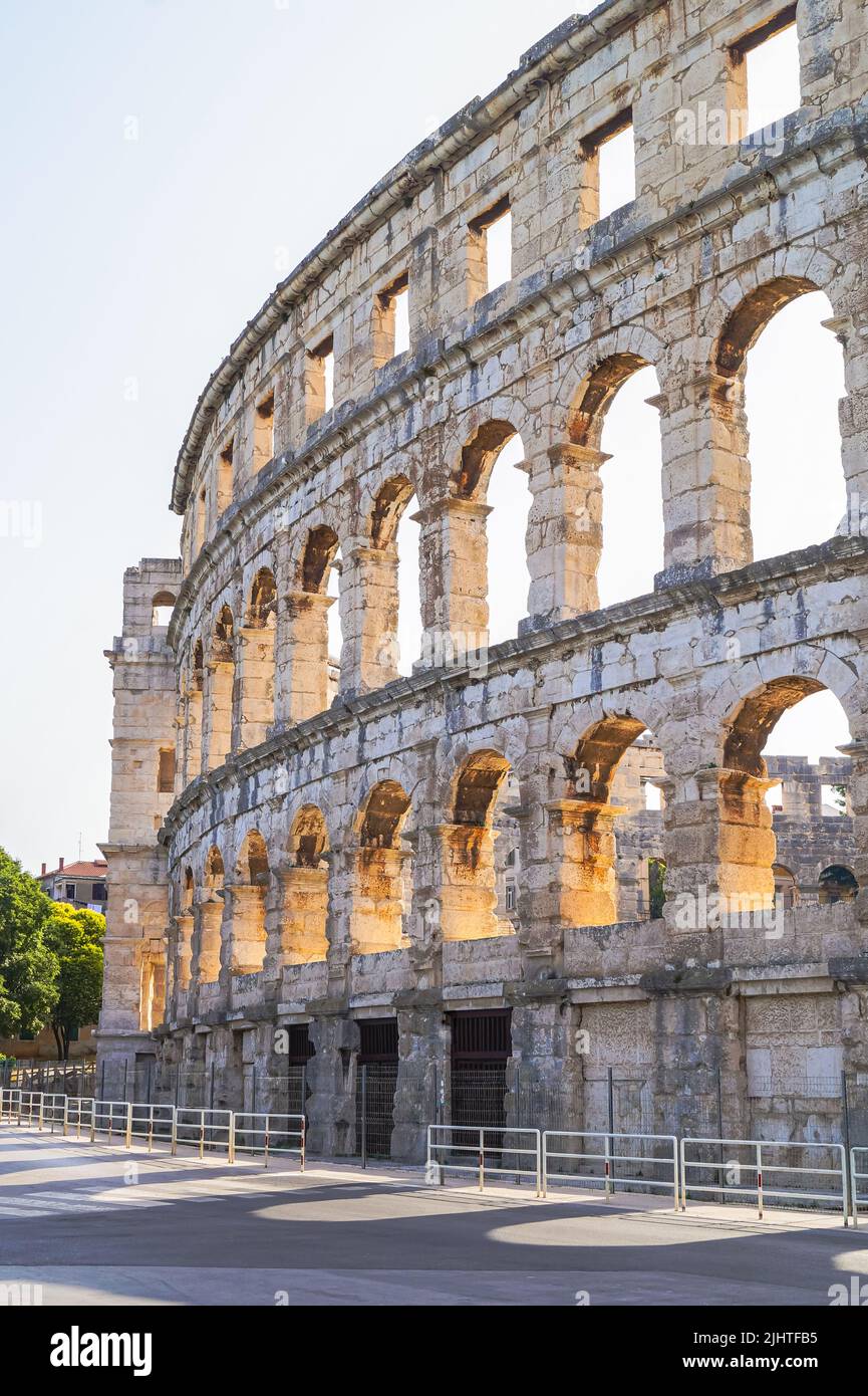 Colosseum in Pula with towers and arena Stock Photo - Alamy