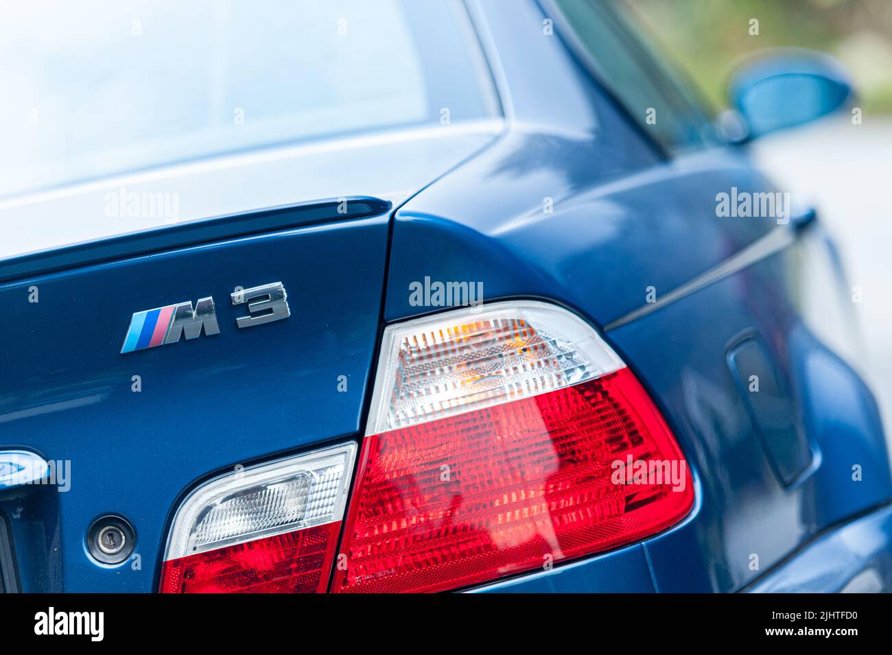 Lindesnes, Norway - october 16 2011: Detail rear view of a blue BMW M3 ...