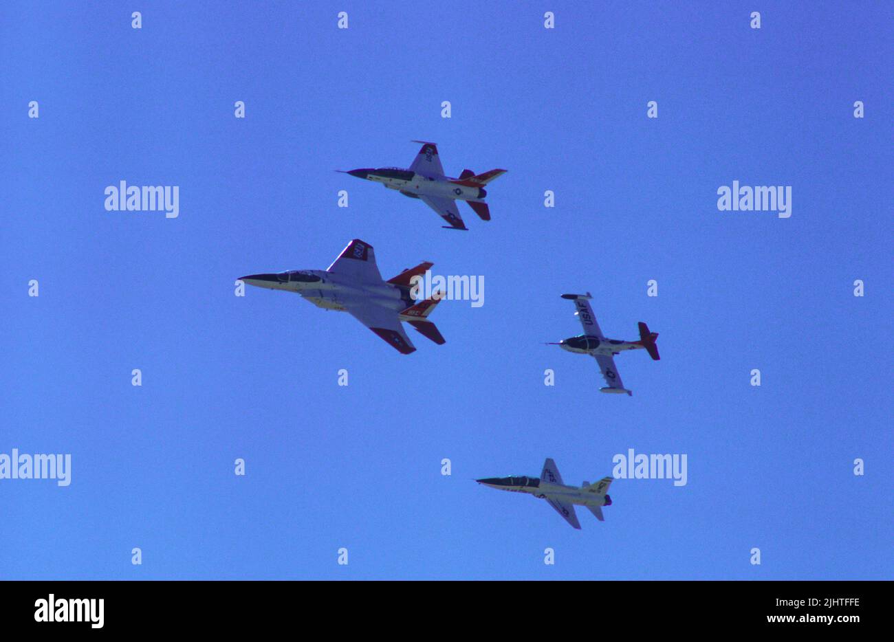 F-15, F-16, T-37 and T-38 in formation in the skies over Edwards Air ...