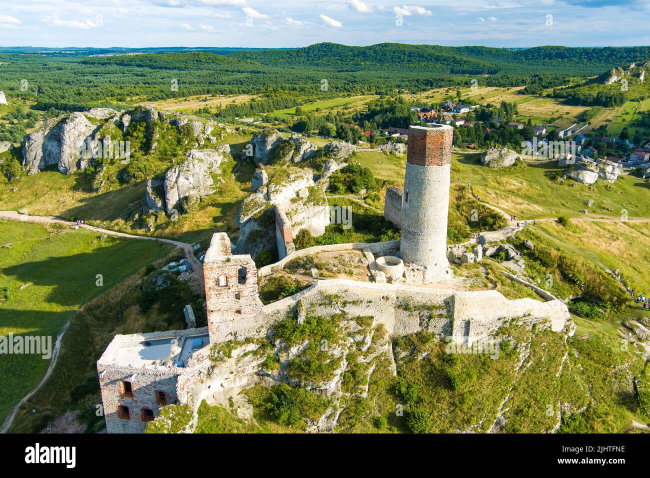 Aerial view of Castle in Olsztyn, one of the most well-known and ...