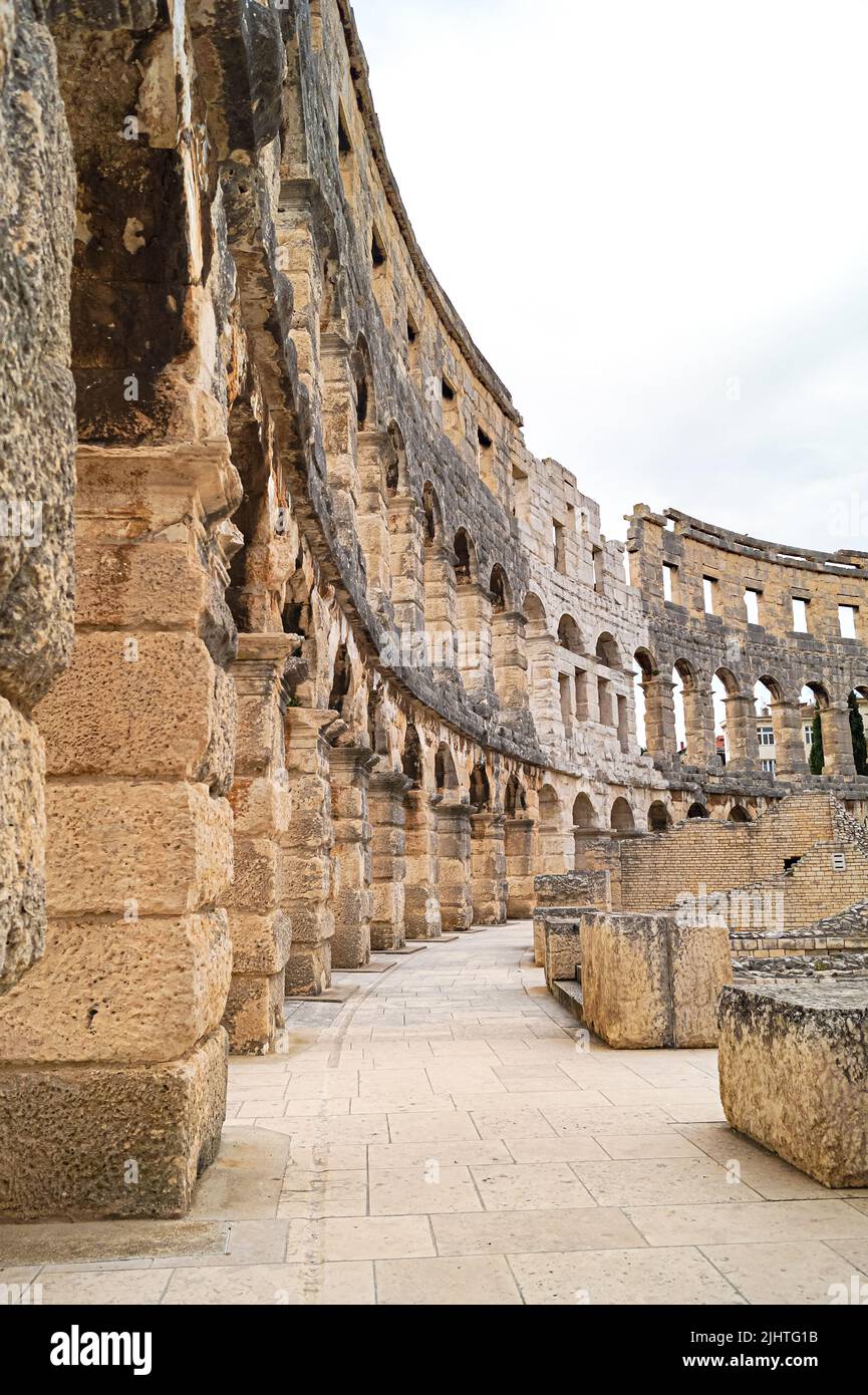 Colosseum in Pula with towers and arena Stock Photo - Alamy