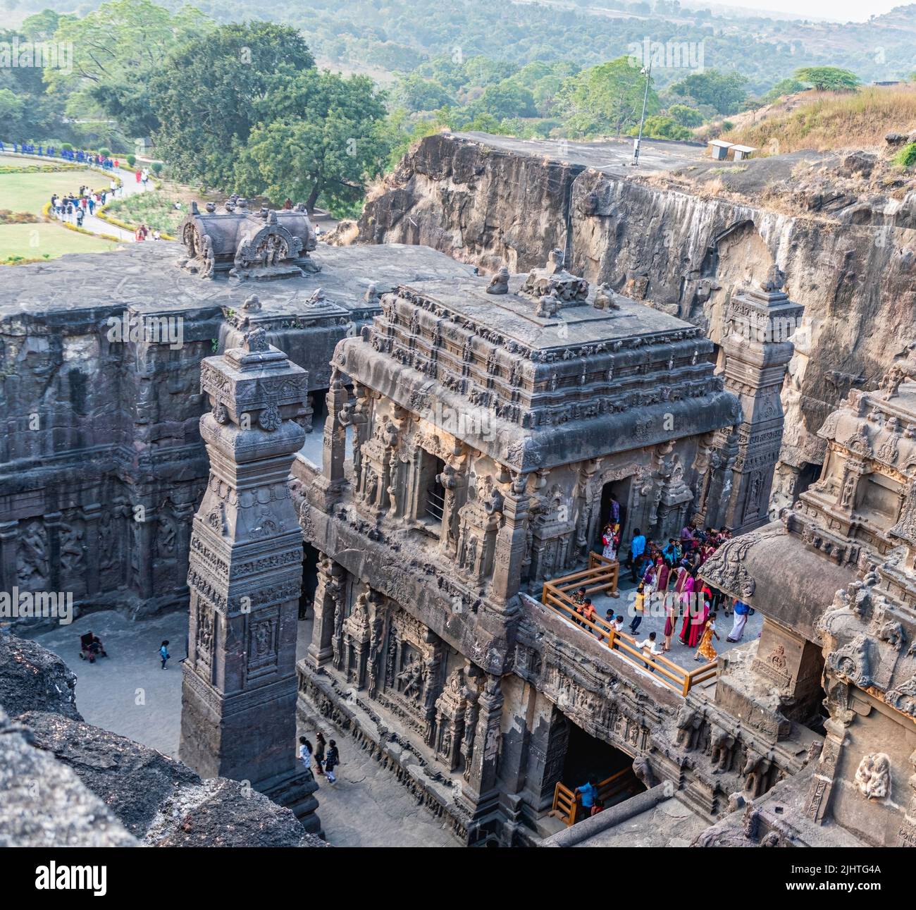 Rock Cut Sculpture of Pillars of Ellora Temple Stock Photo - Alamy