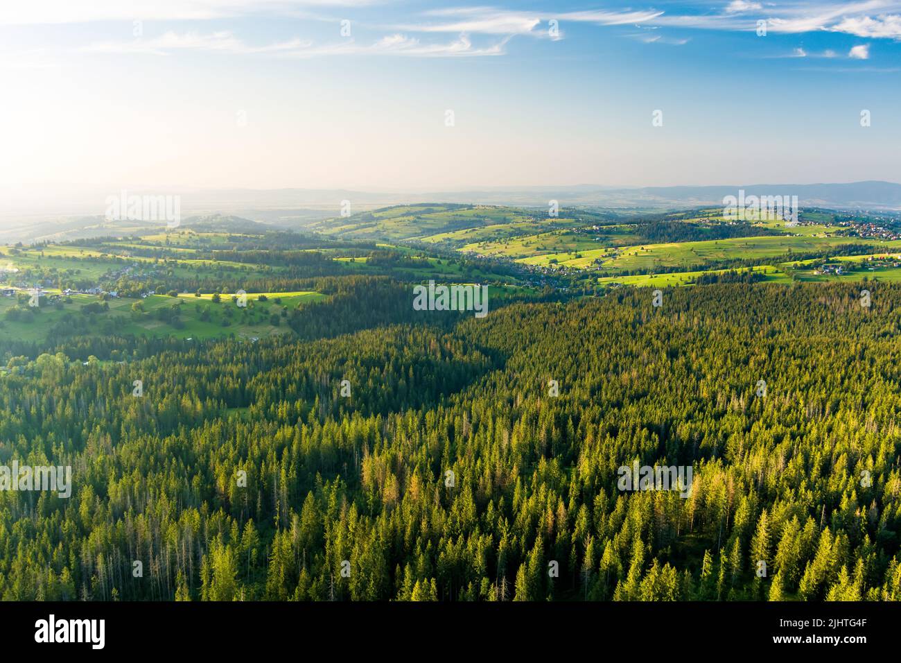 Aerial view of Tatra Mountains taken from the Gubalowka mountain range ...