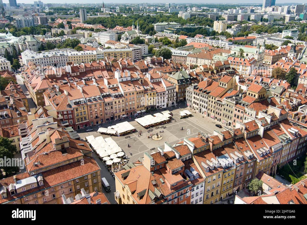 Aerial view of Warsaw's Old Town Market Square, which was completely ...