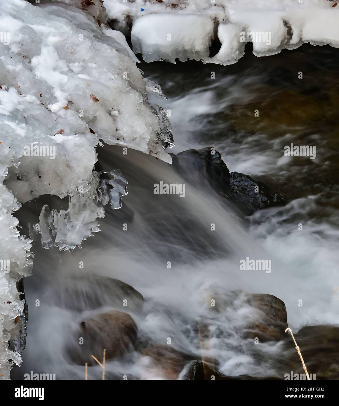 water flowing from the frozen ice Stock Photo - Alamy