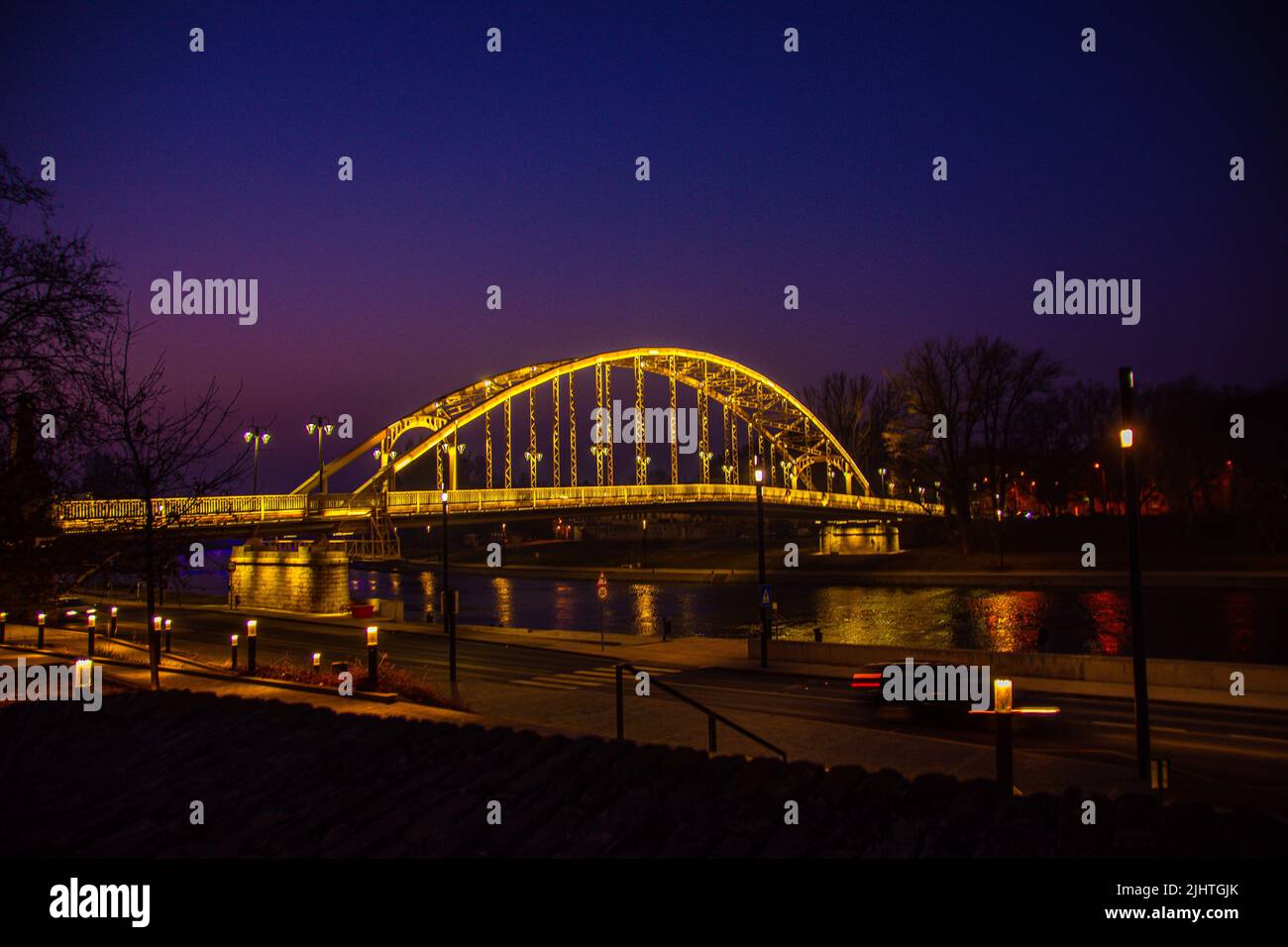 A nighttime shot of Kossuth Bridge, Gyor, Hungary Stock Photo - Alamy