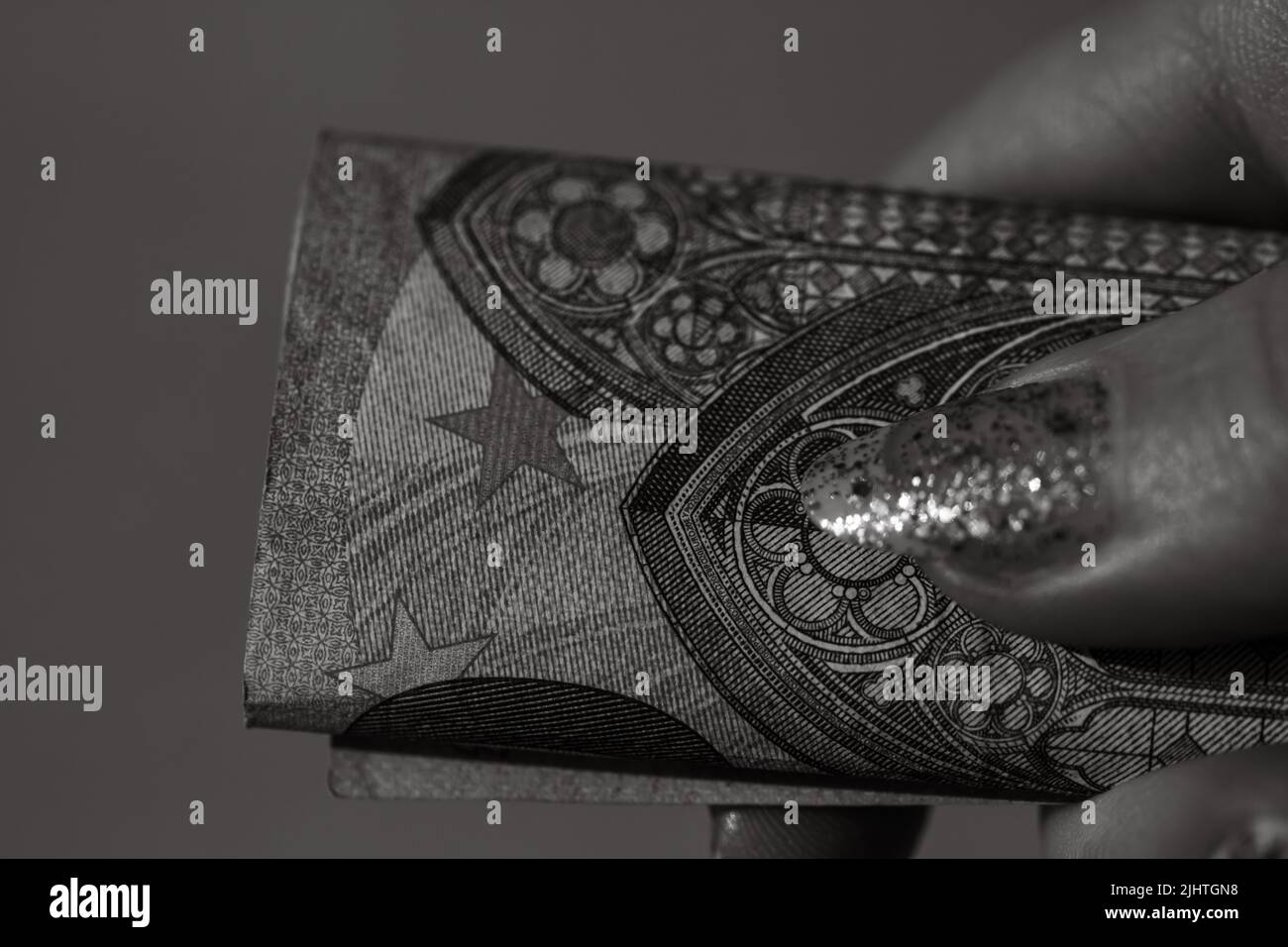 EURO banknote, photo of EUR currency. EUR money inflation in Europe ...