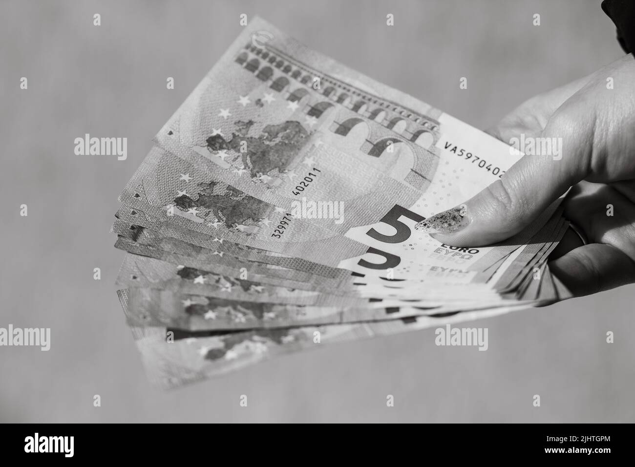 EURO banknote, photo of EUR currency. EUR money inflation in Europe ...