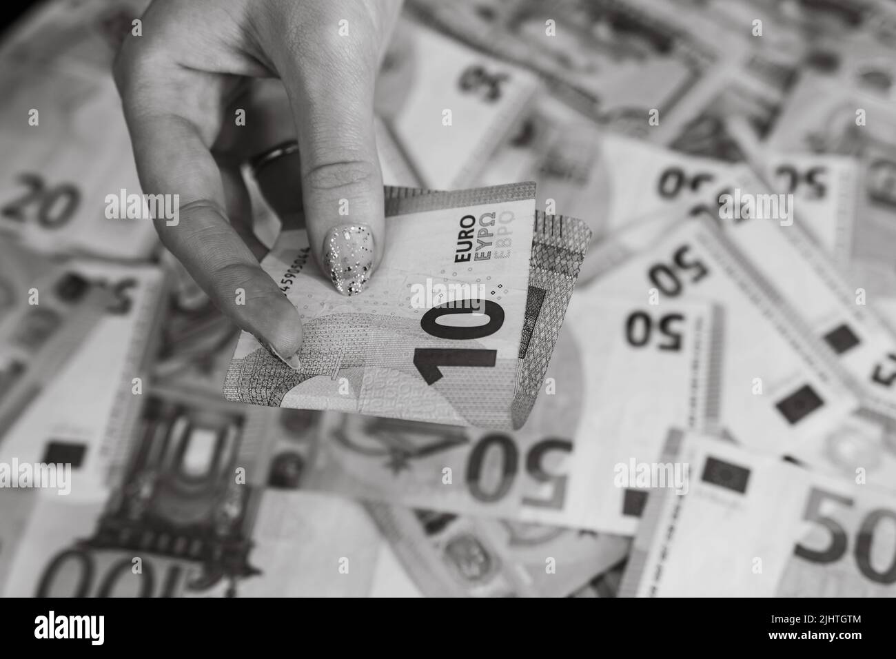 EURO banknote, photo of EUR currency. EUR money inflation in Europe ...