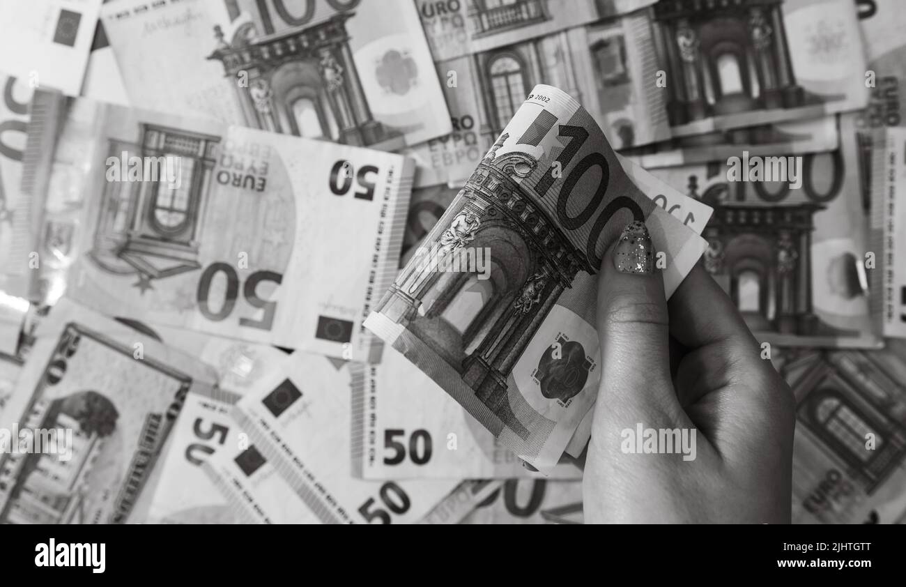 EURO banknote, photo of EUR currency. EUR money inflation in Europe ...