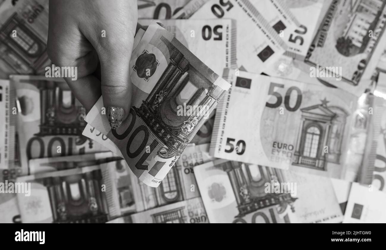 EURO banknote, photo of EUR currency. EUR money inflation in Europe ...