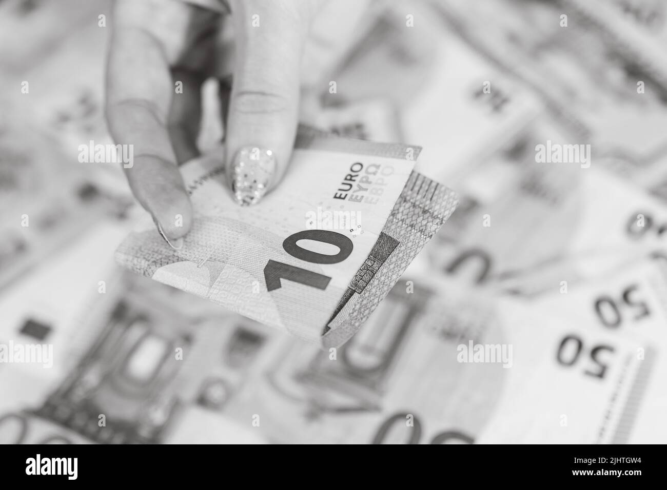 EURO banknote, photo of EUR currency. EUR money inflation in Europe ...