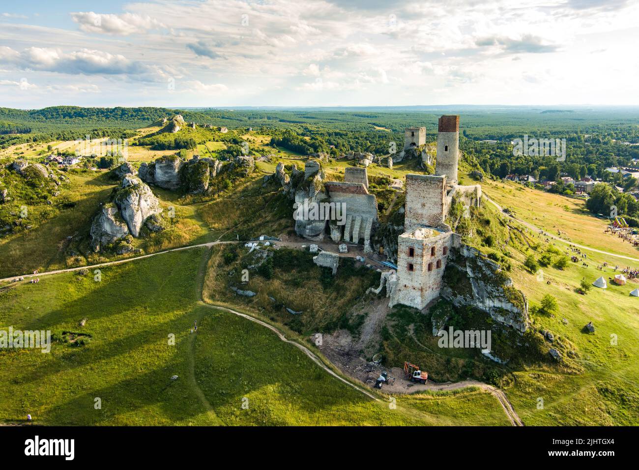 Aerial view of Castle in Olsztyn, one of the most well-known and ...