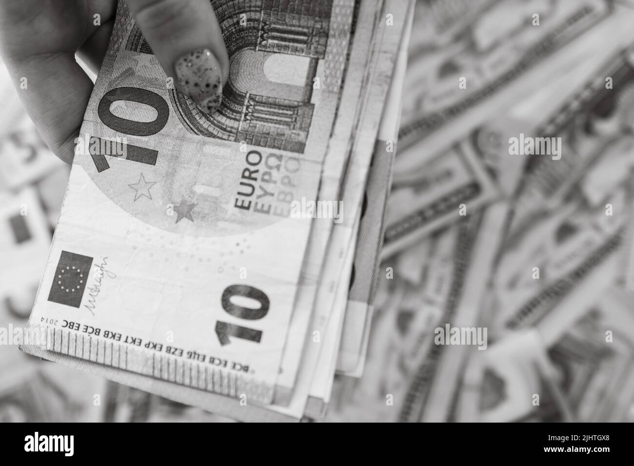 EURO banknote, photo of EUR currency. EUR money inflation in Europe ...