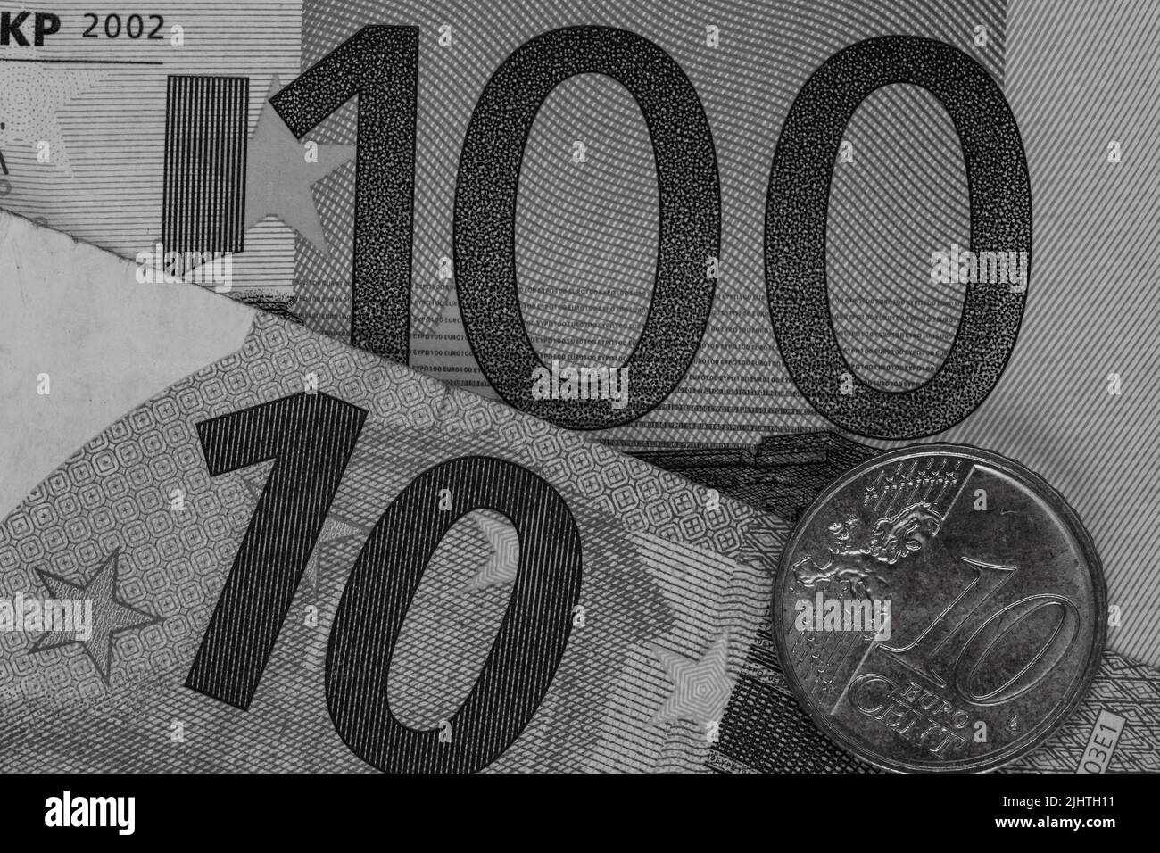 EURO banknote, photo of EUR currency. EUR money inflation in Europe ...