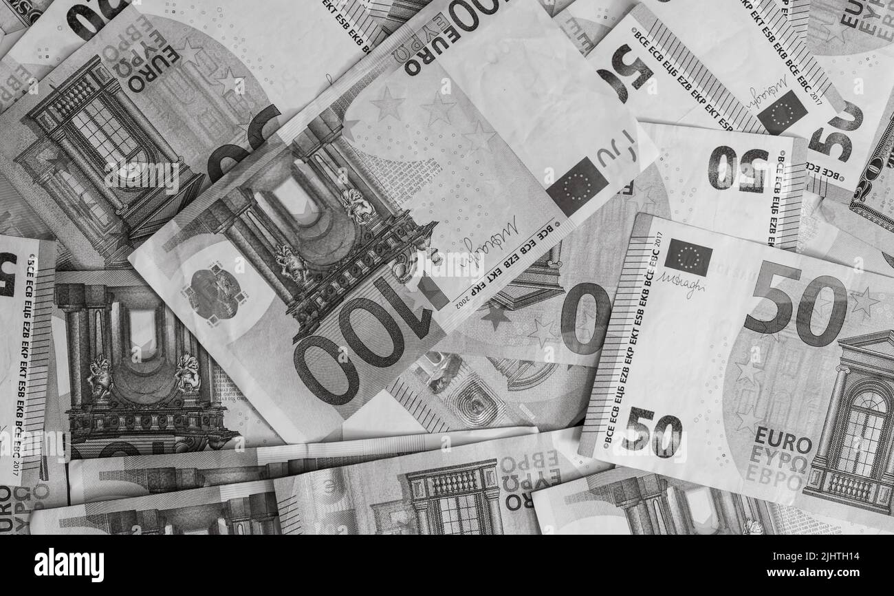 EURO banknote, photo of EUR currency. EUR money inflation in Europe ...