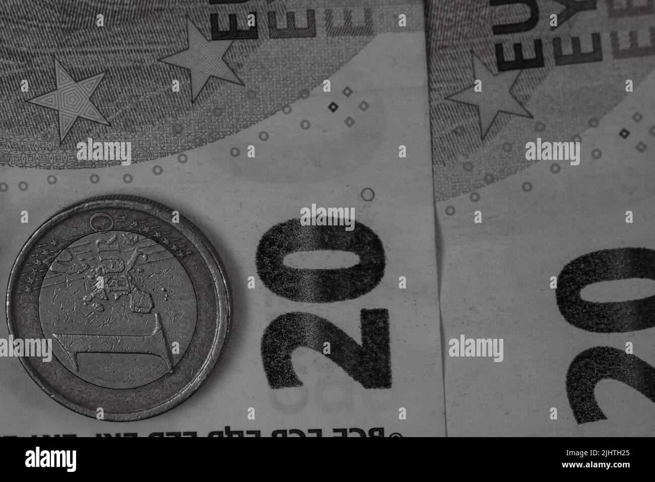 EURO banknote, photo of EUR currency. EUR money inflation in Europe ...