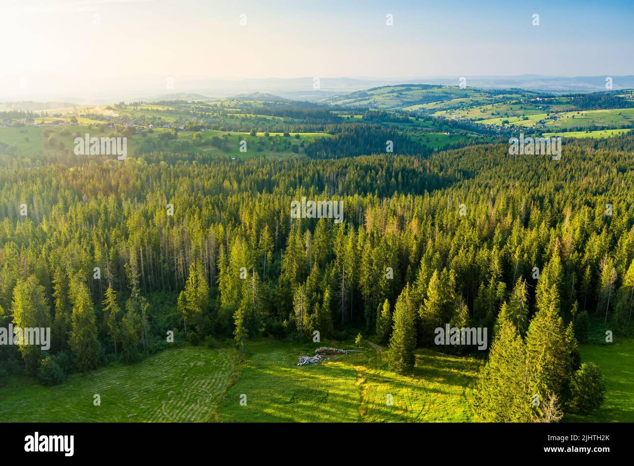 Aerial view of Tatra Mountains taken from the Gubalowka mountain range ...