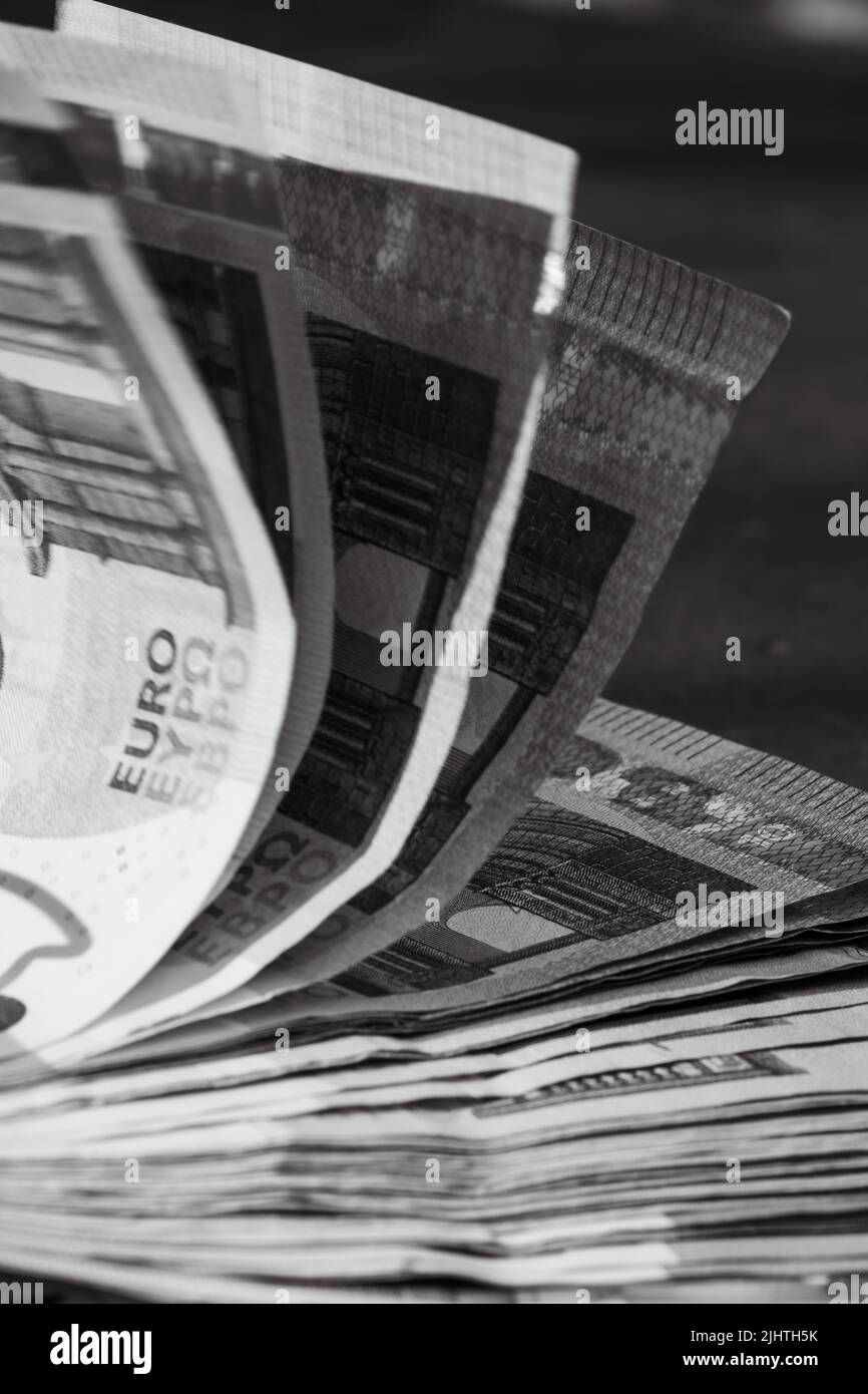 EURO banknote, photo of EUR currency. EUR money inflation in Europe ...