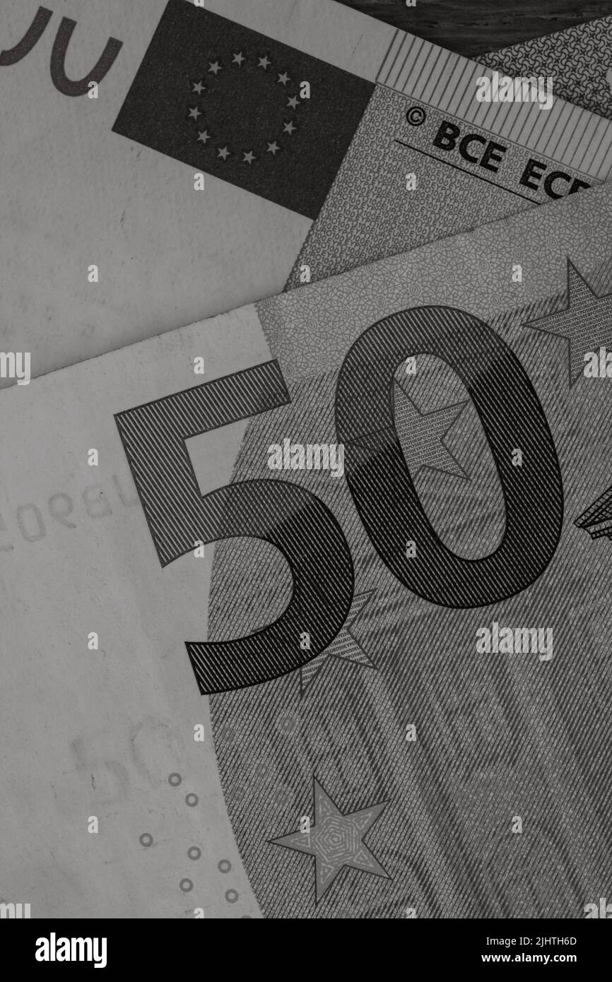 EURO banknote, photo of EUR currency. EUR money inflation in Europe ...