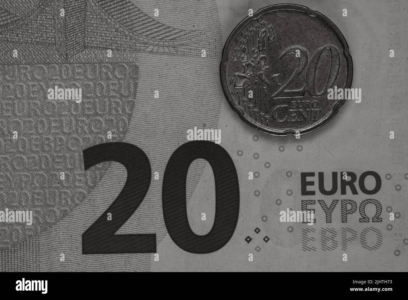 EURO banknote, photo of EUR currency. EUR money inflation in Europe ...