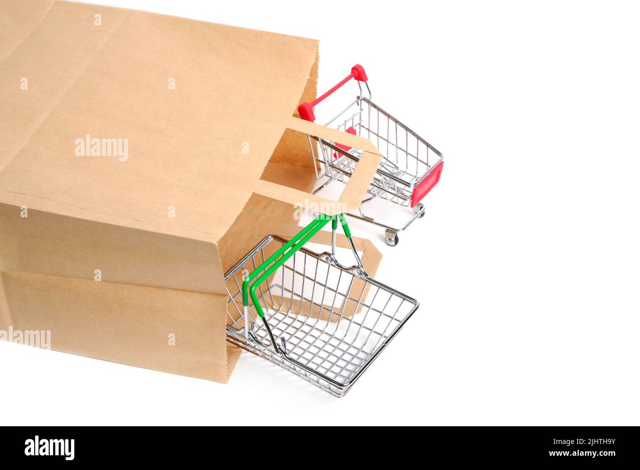 Paper bag, shopping cart and shopping basket white background Stock ...