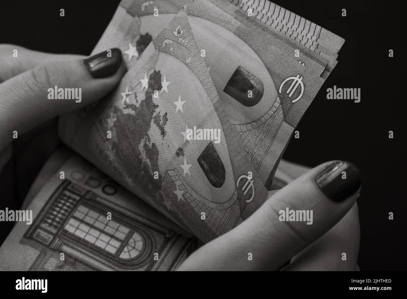 EURO banknote, photo of EUR currency. EUR money inflation in Europe ...