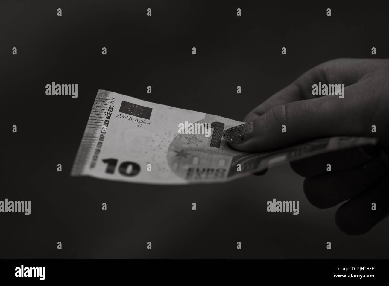 EURO banknote, photo of EUR currency. EUR money inflation in Europe ...