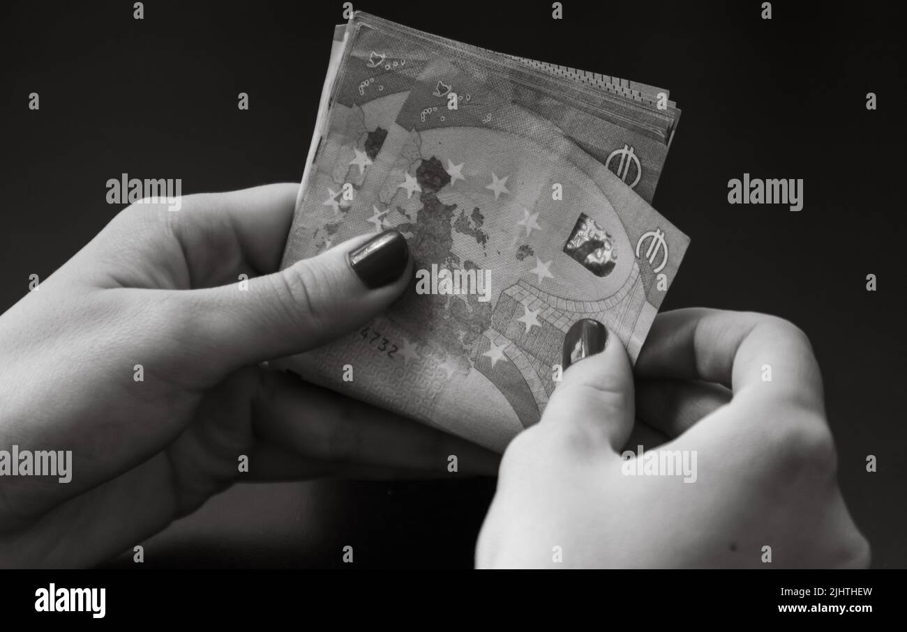 EURO banknote, photo of EUR currency. EUR money inflation in Europe ...