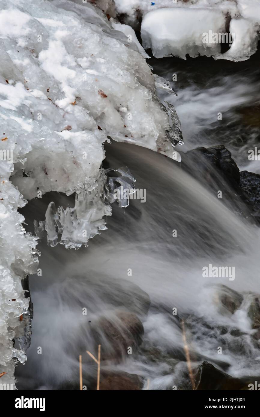 water flowing from the frozen ice Stock Photo - Alamy